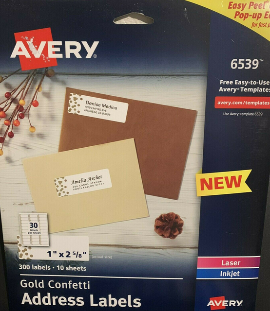 Avery 6539 Gold Confetti Address Labels 300 Count Laser/inkjet Ship for ...