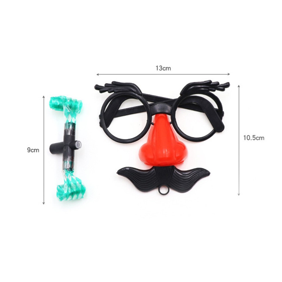 2PCS Funny Props Nose Mustache Glasses Whistle Costume Round Frame Joke ...