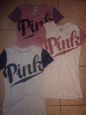 VICTORIAS SECRET PINK SCOOPNECK CURSIVE "PINK" TEESHIRT NWT | eBay