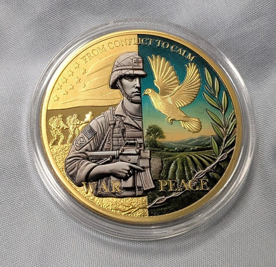 War Peace Coin Soldier Gun Sun Rise Ukraine Russia Israel Gaza ...