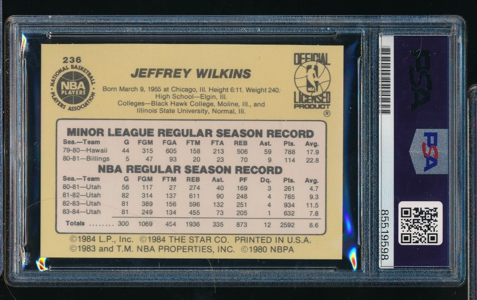 1984-85 Star #236 Jeff Wilkins signed auto PSA/DNA crisp silver w debut ...