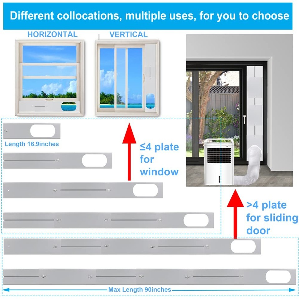 NWESTUN Portable AC Sliding Door Vent Kit 90in Max Length 5.1in ...