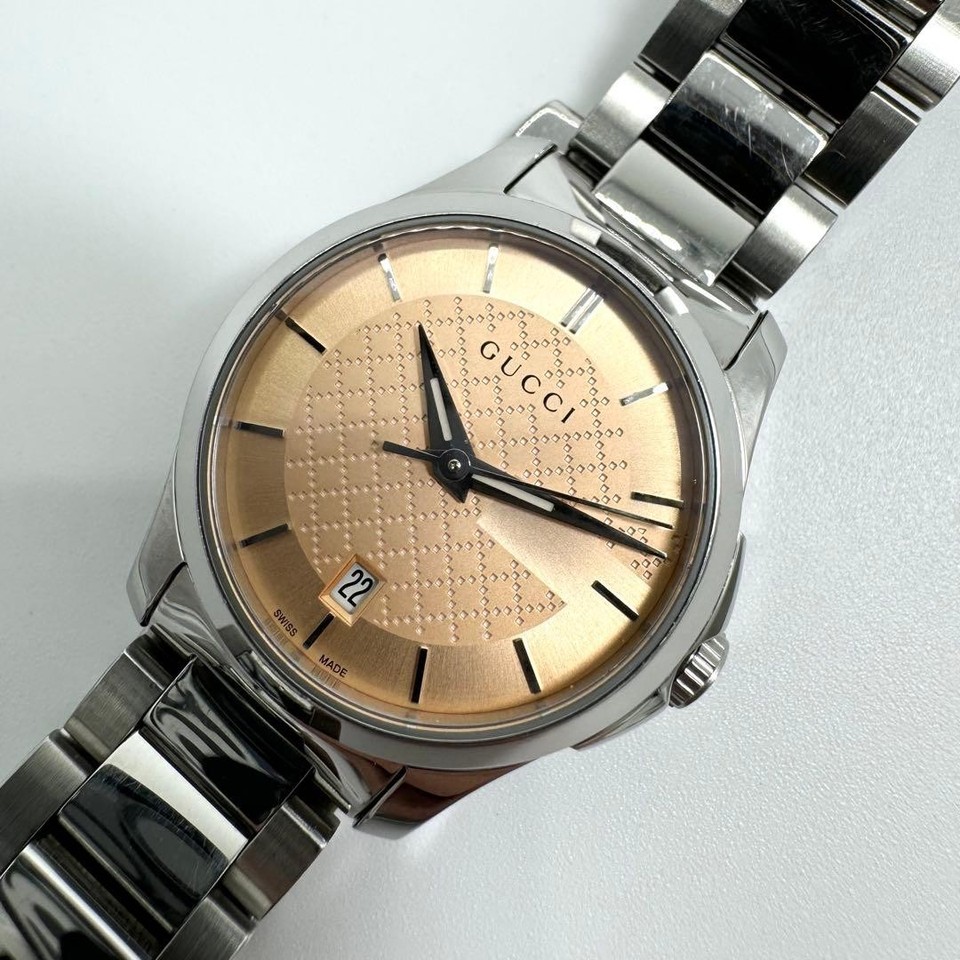 Gucci Watch 126.5 Silver Pink Gold G Logo Used, 6.2 oz, 16cm Wrist | eBay