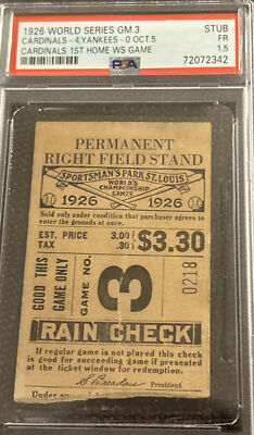1926 World Series St Louis Cardinals 1st WS Home Gm Ticket Gehrig ...