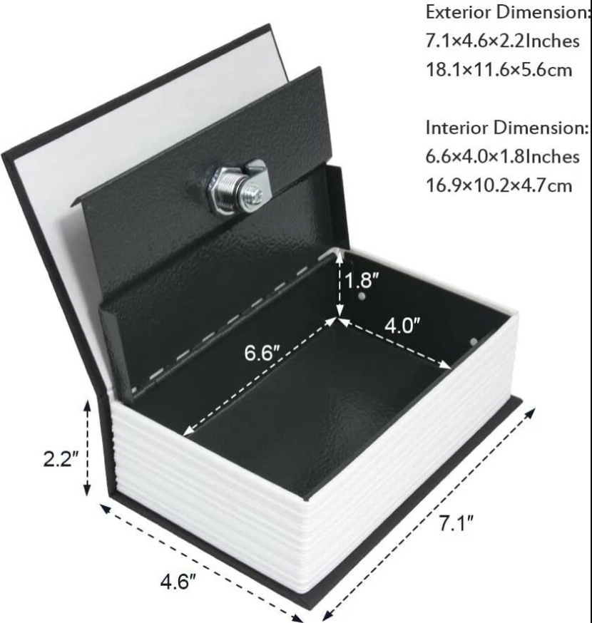 Safe Lock Box Book Vault Metal Fire Proof Secret Money Hidden Gun Cash ...