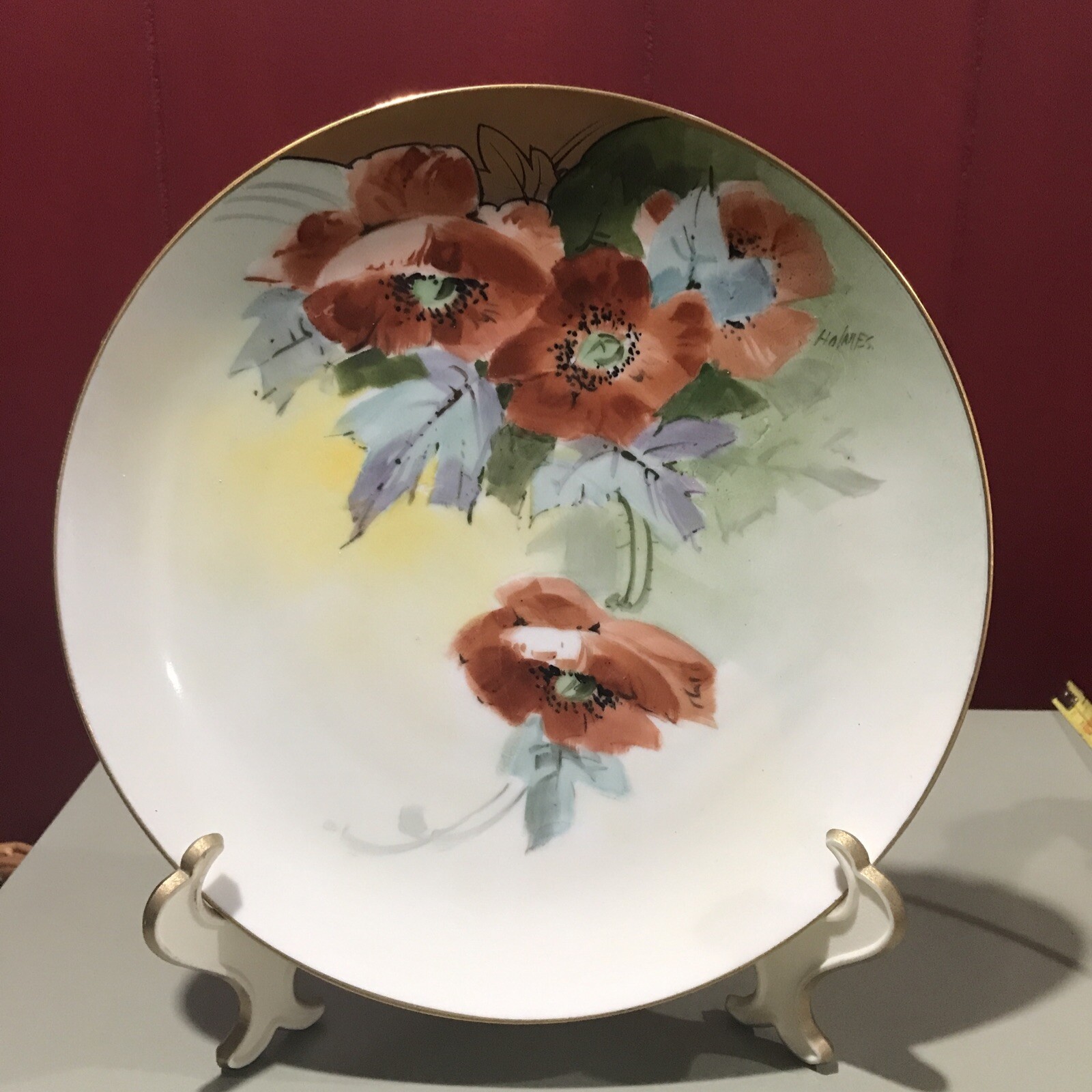Gotham Austria Poppy Motif Plate Signed “Holmes” 9” | eBay