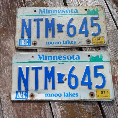 PAIR 1987 Minnesota License Plates - "NTM 645" DEC 87 stickers | eBay