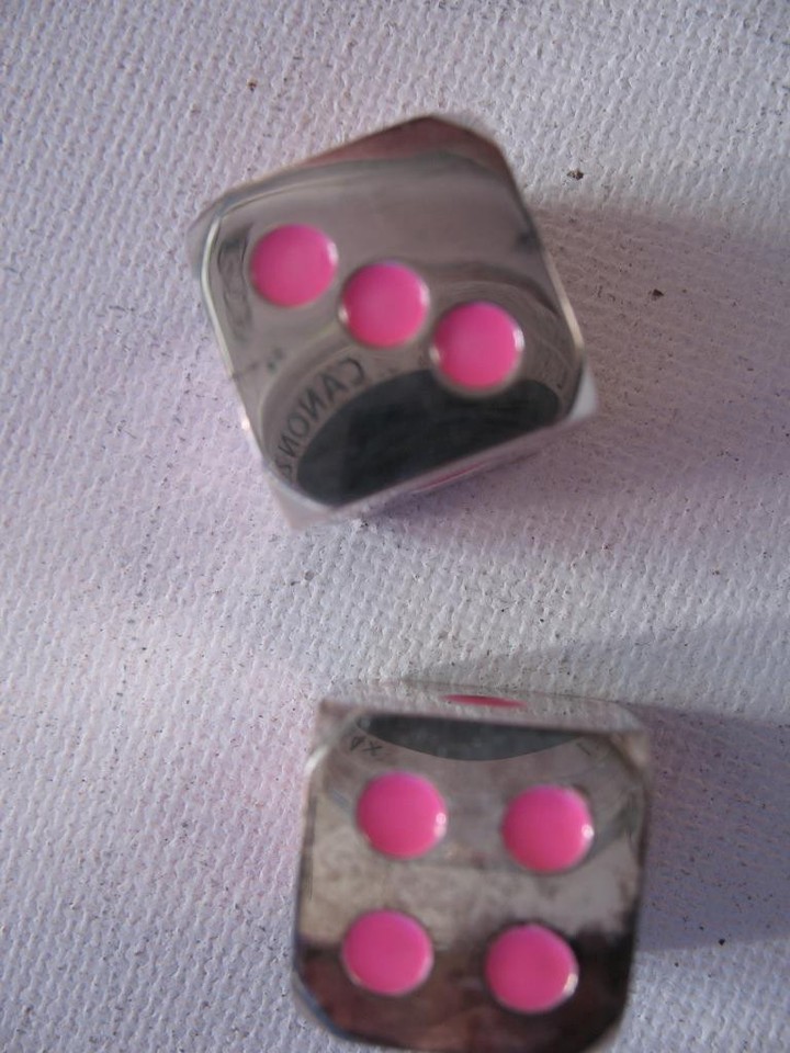 1 PAIR .999 CRAPS SILVER DICE 2 EACH PINK FOR LADIES WEIGHS -1oz ...