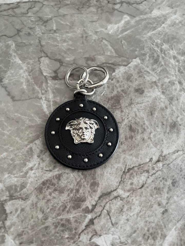 VERSACE Medusa Face Motif Keychain Keyring Black/Silver Leather Unused ...