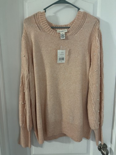 Studio Works Womens Sweater Sweet Peach Long Sleeve Pearl Accent Soft ...