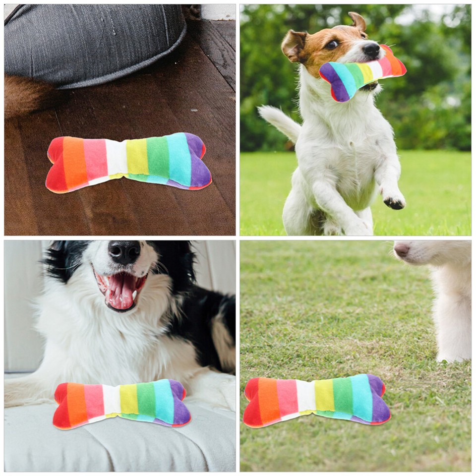 2PCS Plush Dog Squeaky Toy Cartoon Puppy Teething Toy Bone Dog Chewing ...