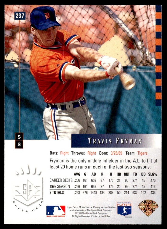 1993 SP #237 Travis Fryman Detroit Tigers | eBay