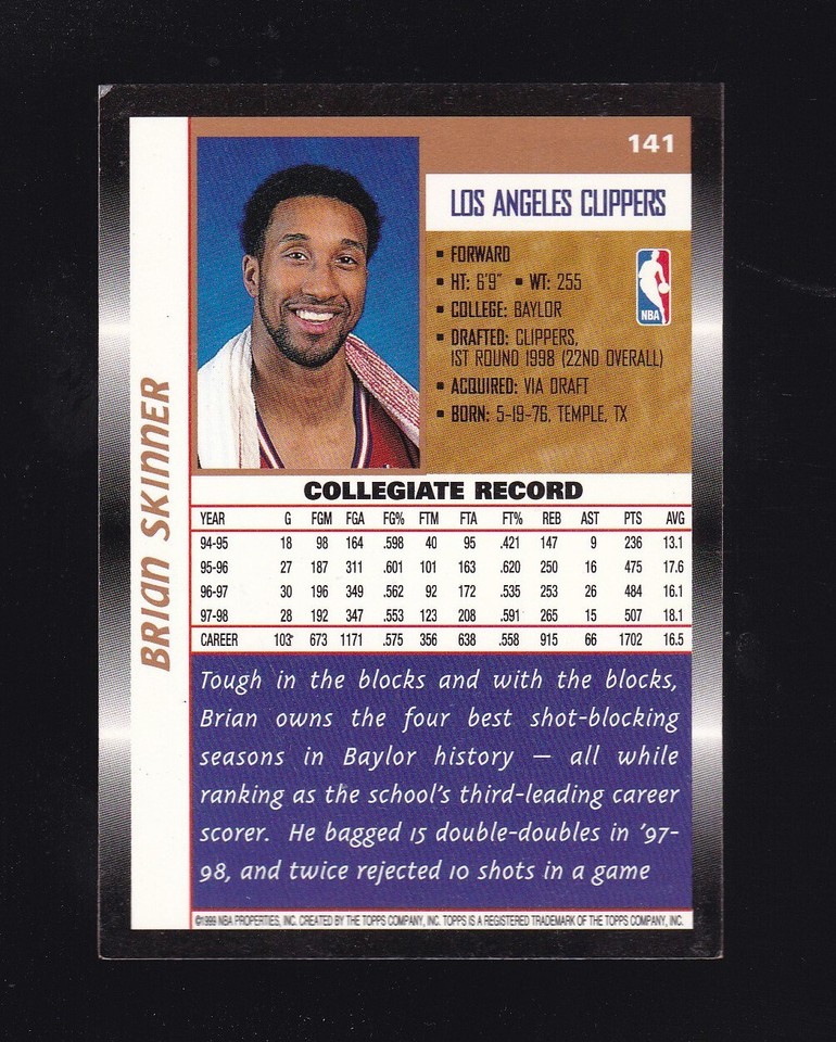 1998-99 Topps Brian Skinner Rookie #141 Los Angeles Clippers | eBay