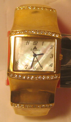Gorgeous AMPARO Ladies Watch GOLD Toned w Rhinestones Cuff Band NEW ...