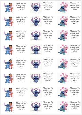 Personalised 48 Stitch Lilo Angel Stickers Labels Party Bag Sweet Cone ...