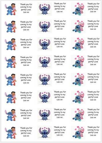 Personalised 48 Stitch Lilo Angel Stickers Labels Party Bag Sweet Cone ...