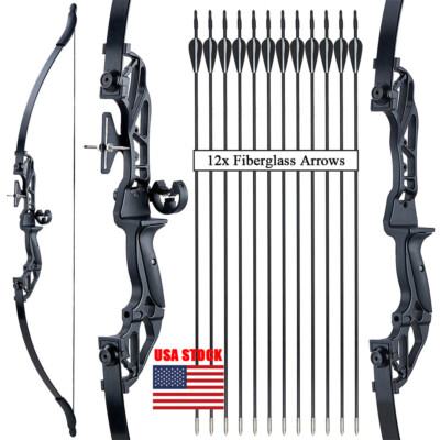 54" Archery Takedown Recurve Bow /12X Arrows/Arm Guard Beginner Hunting ...