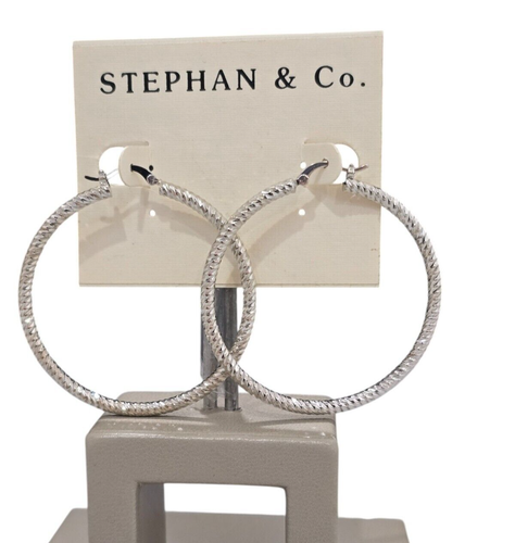 Stephan & Co Women's Trendy 1.90" Silver Plated Hoop Earrings NWT | eBay