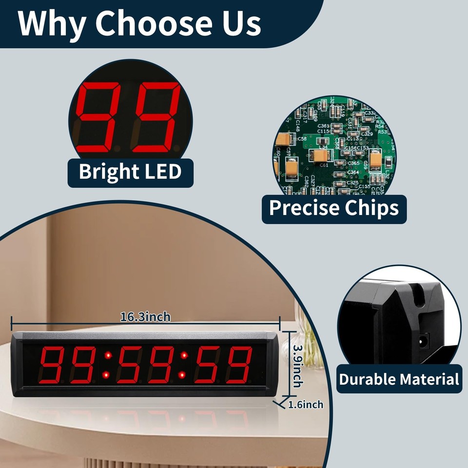 Large Digital Wall Clock with Remote Control, LED Stopwatch Timer, Countdown,... | eBay