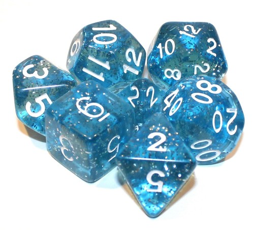 7 Piece Polyhedral Dice Set - Azure Icicles Light Blue Glitter - Blue ...