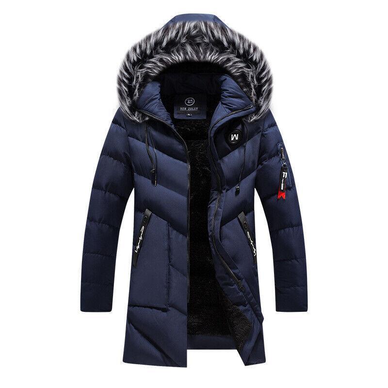 Men's Casual Winter Warm Hooded Thicken Jacket Mid-length Collar Coat ...