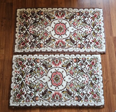 Pair of Vintage Shillcraft Readicut Latch Hook Rugs Complete 51 x 27 ...