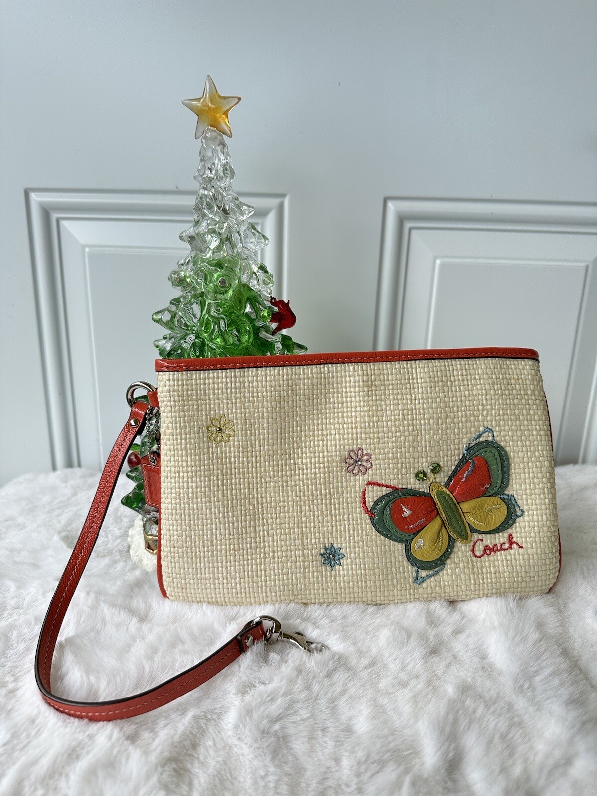 Coach Straw Patent Leather Butterfly Flowers Crystals… - Gem