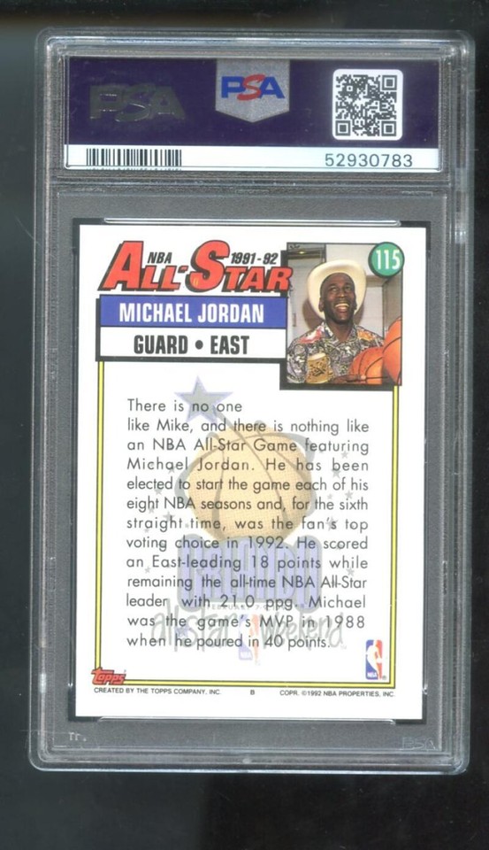 1992-93 Topps #115 Michael Jordan PSA 10 Graded Basketball Card All ...