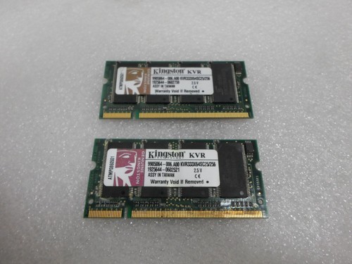 LOT of 2 KINGSTON KUR KVR333X64SC251256 333MHZ LAPTOP MEMORY (512MB ...