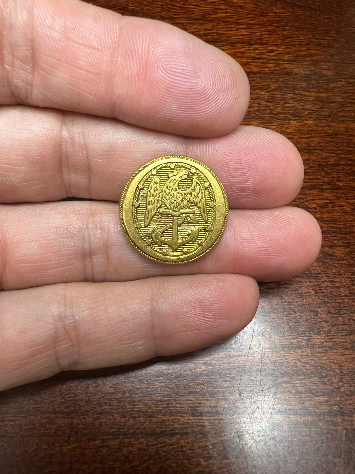 Awesome Pre Civil War Gilt Brass 1-Piece Navy Coat Button | eBay