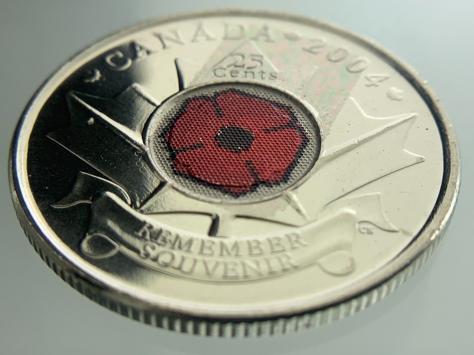 2004 P Canada 25 Cents Quarter Test Token Remembrance Poppy ...