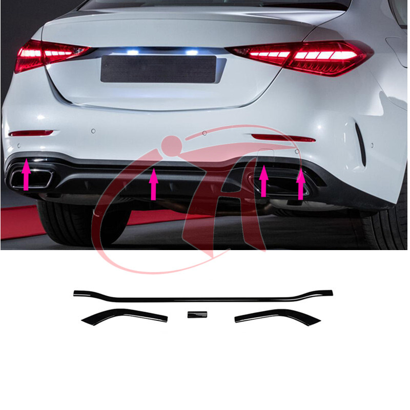 🔥 4x Shiny Black Rear Bumper Molding Trim For Benz W206 C-Class &43AMG ...