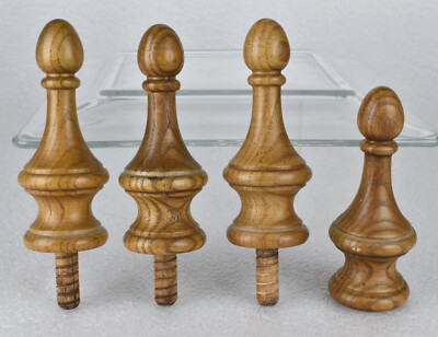 Four VTG Finished Solid Oak Turned Wood 5" Clock or Post Finials w ...