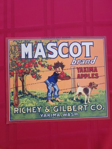 ORIGINAL MASCOT BRAND APPLE WOOD CRATE LABEL 1ST DESIGN RICHEY ...