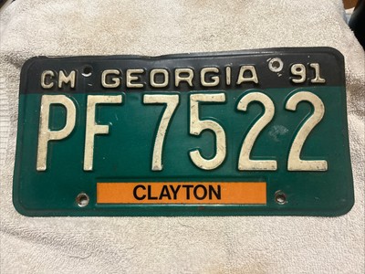 Vintage 1991 Georgia License Plate CLAYTON COUNTY PF- 7522 | eBay