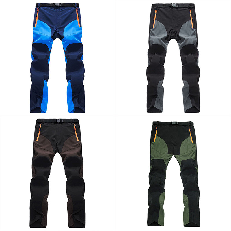 Men Soft Shell Pants Splice Waterproof Quick Dry Trousers Stretch Zip ...