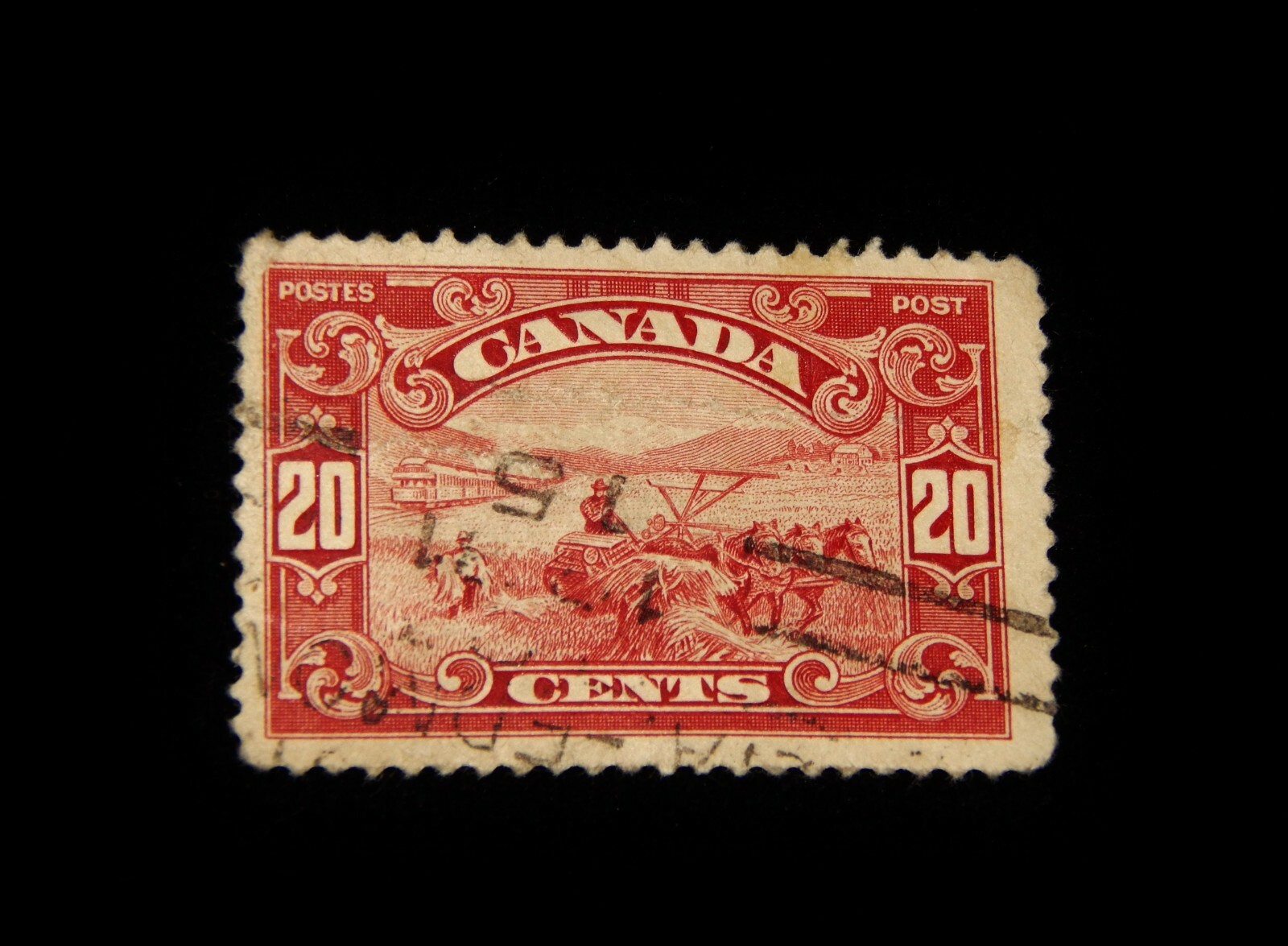 Vintage Stamp, CANADA 20 CENT WHEAT HARVESTING, 1929, Red, # 157, Used ...