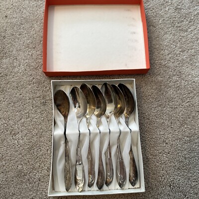 MET Box Set: 6 Dessert Spoons & Shell Serving Spoon, Vintage ...