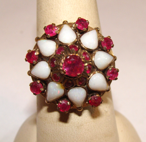 Antique 6.4g 10k Gold Multi Round Cut Ruby & Pear Opal Harem Tiered ...
