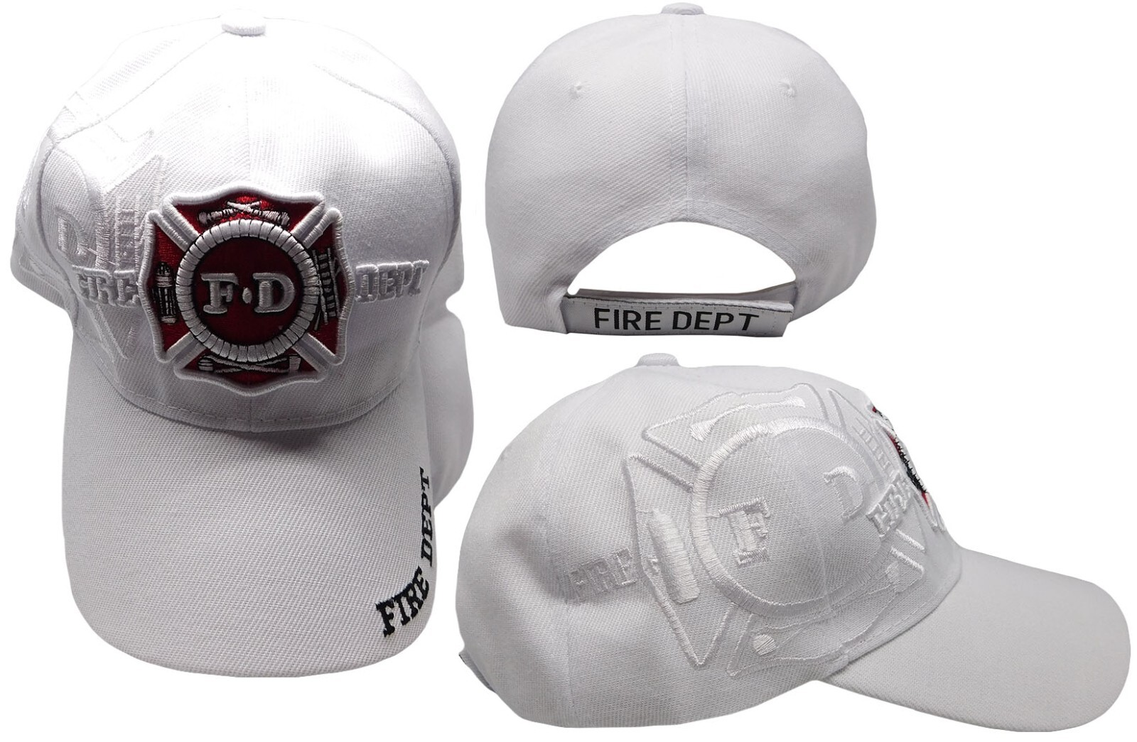 Fire Dept Department FD 3-D Logo Shadow White Adjustable Embroidered ...