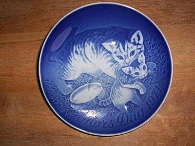 B & G Bing & Grondahl Mors Dag 1971 Mothers Day Plate Mom Cat & Kitten ...