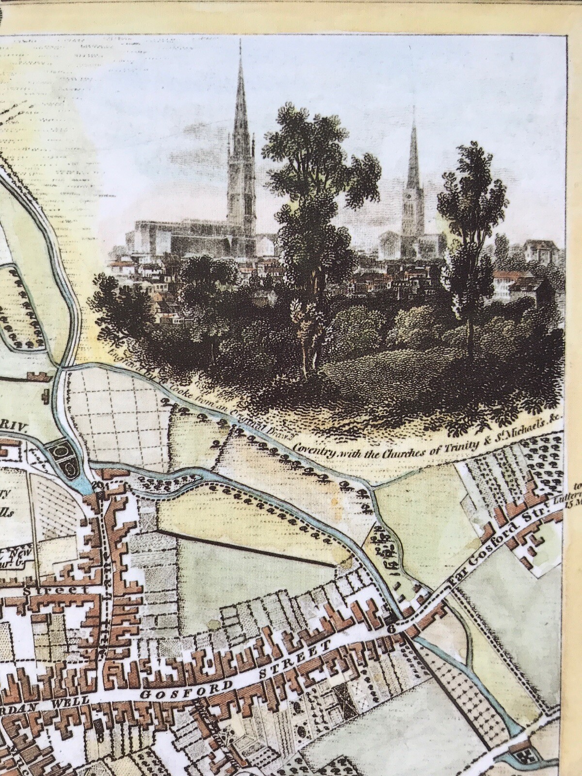 Old Antique Victorian colour map Coventry, England: 1800's: 12" x 9 ...