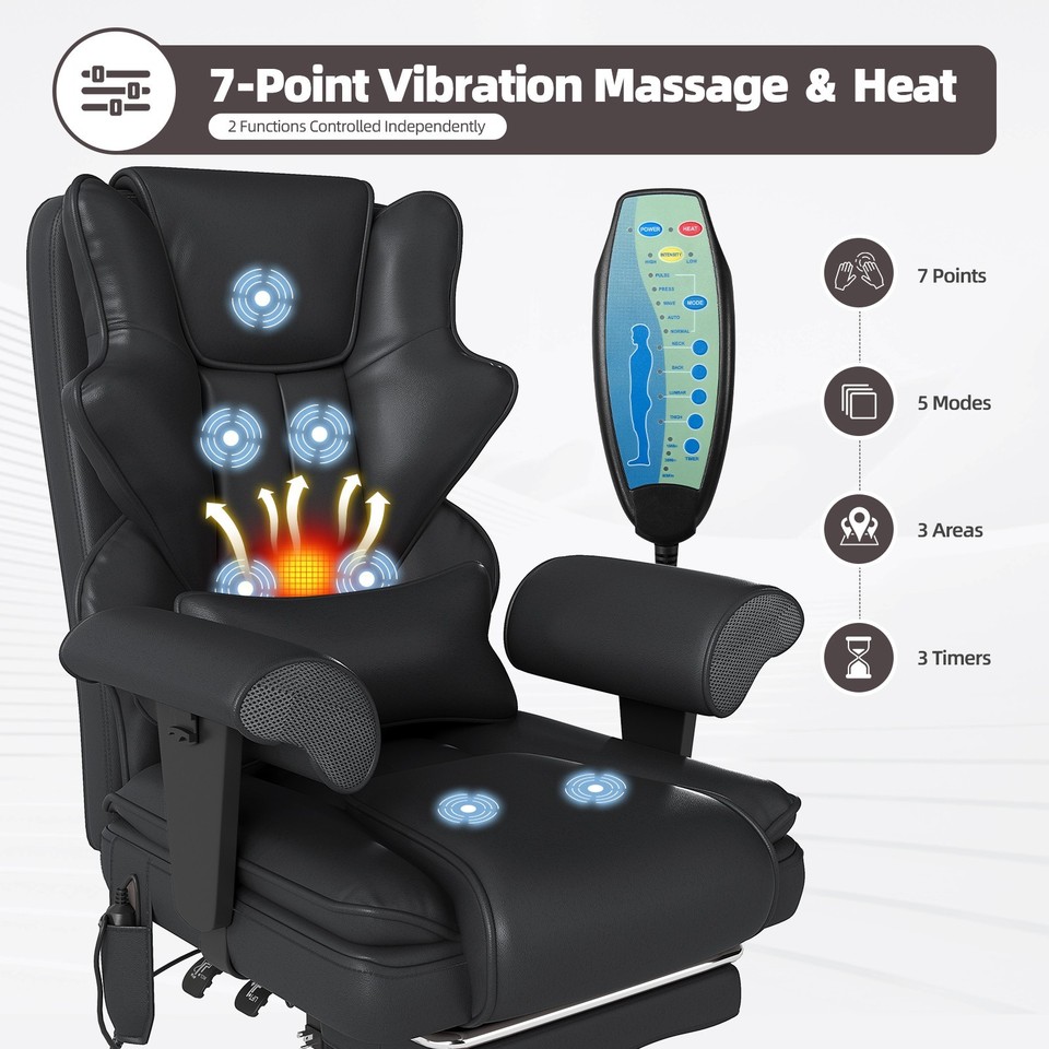 7-Point Massage & Heat Office Chair - High Back Executive Ergonomic ...