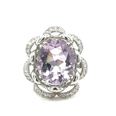 17K/18K Morganite Diamond Ring White Gold | eBay