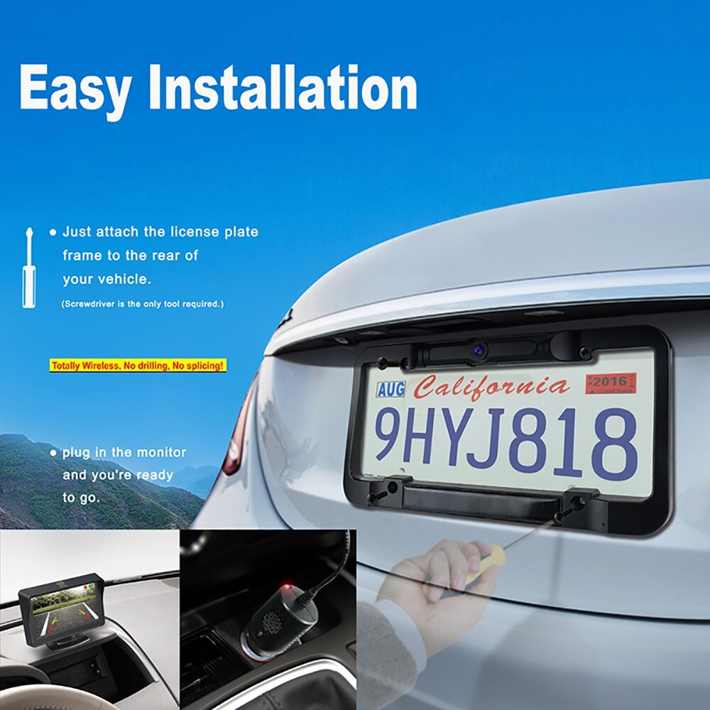 Wireless Waterproof HD Solar License Plate Rear View Backup Camera ...