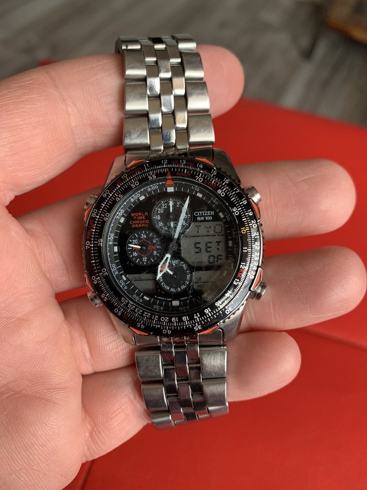 AUTHENTIC CITIZEN WORLD TIME CHRONO NAVIHAWK ANADIGI JAPAN MENS C300 ...