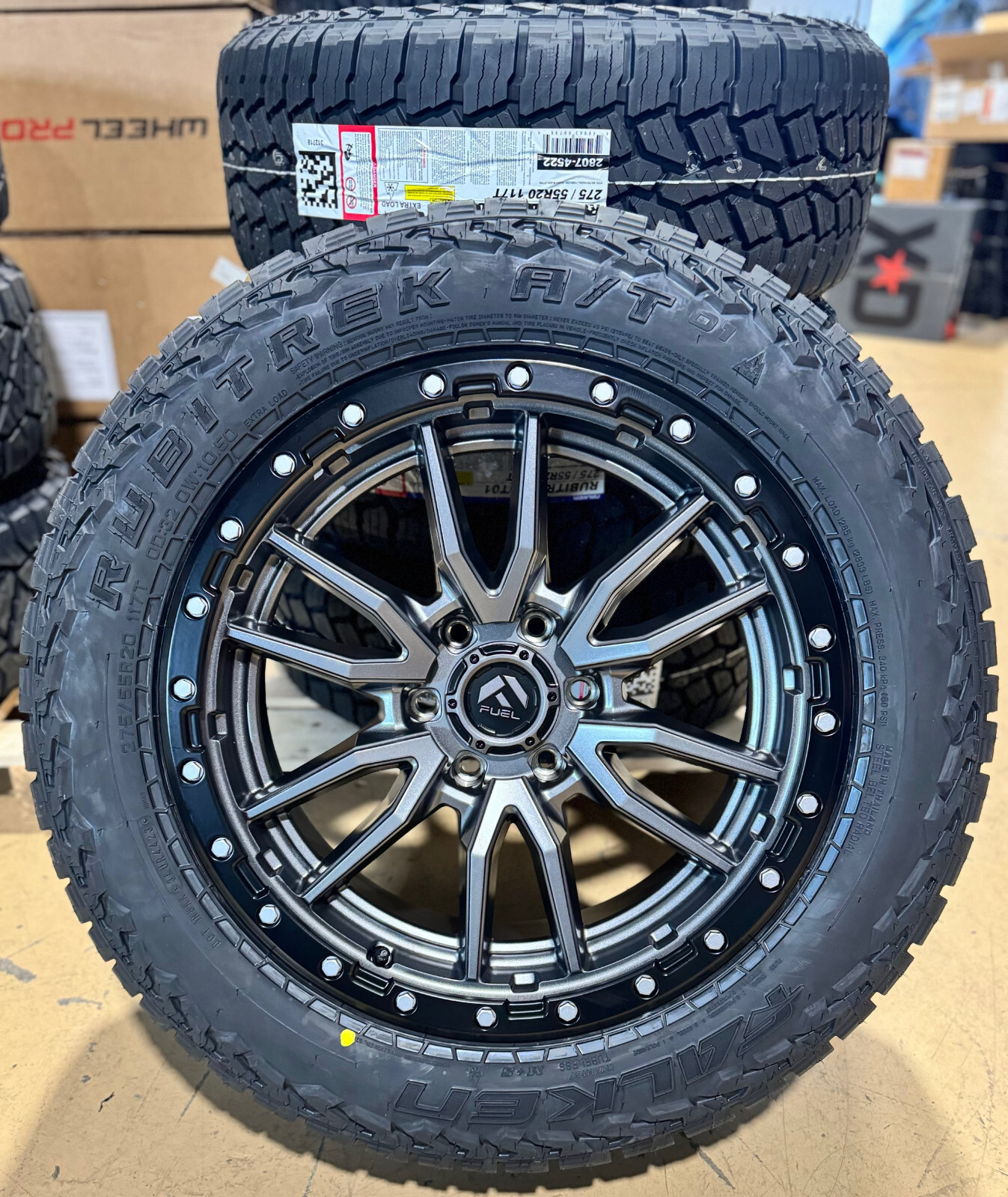 20x9 Fuel D680 Rebel Gray Wheels 32 Falken AT Tires 6x5.5 Chevy ...