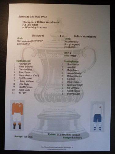 1953 FA Cup Final Blackpool v Bolton Wanderers Matchsheet | eBay