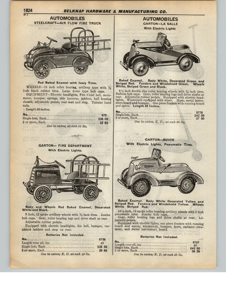 1937 PAPER AD Structo Streamline Crew-Zer Steelcraft Garton Pedal Car ...