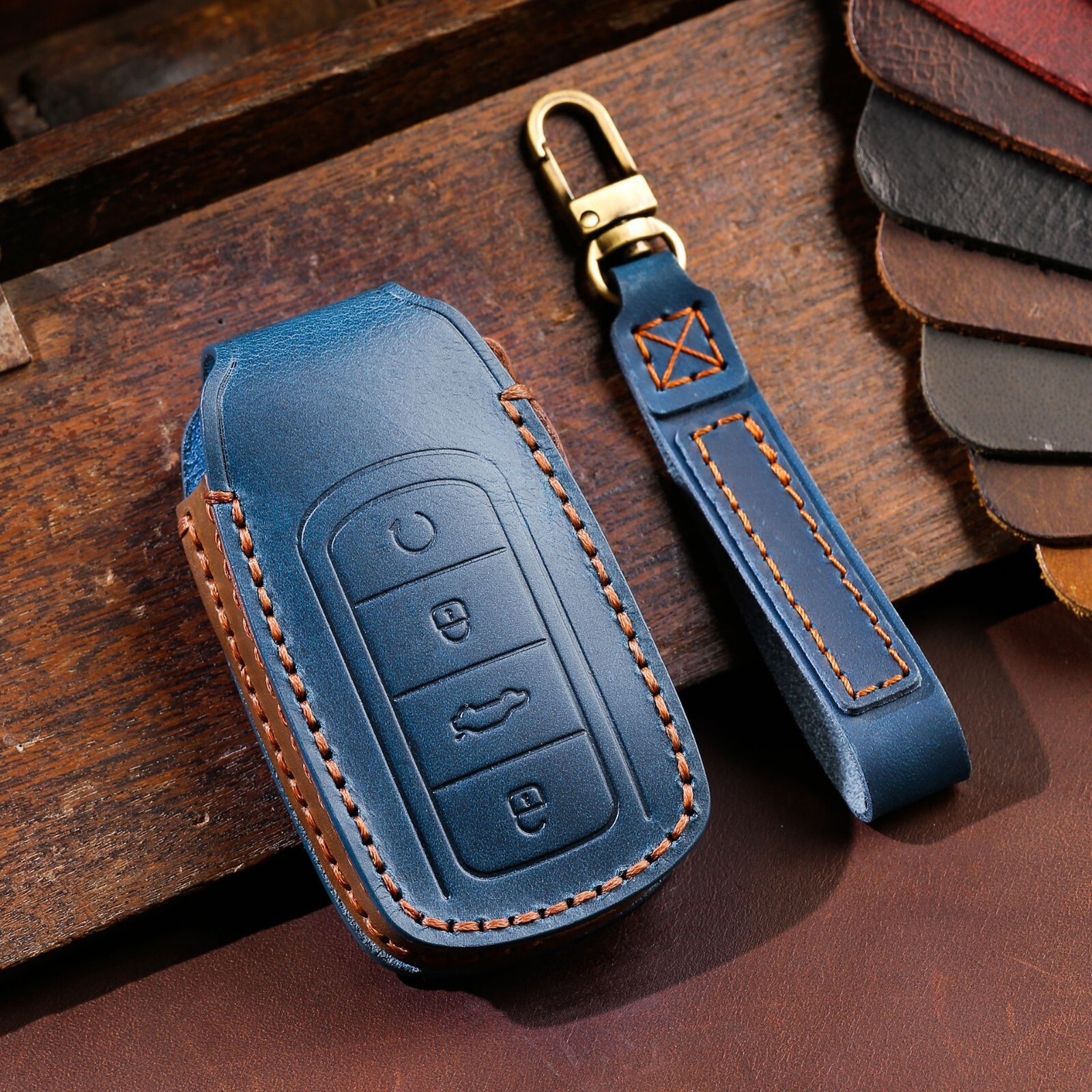 Leather Car Remote Key Fob Case Cover For Chery Omoda 5 Tiggo 7Pro Blue ...